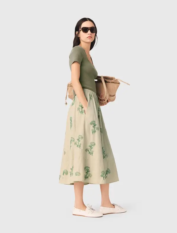Maje Beaded Floral Embroidered Technical Skirt