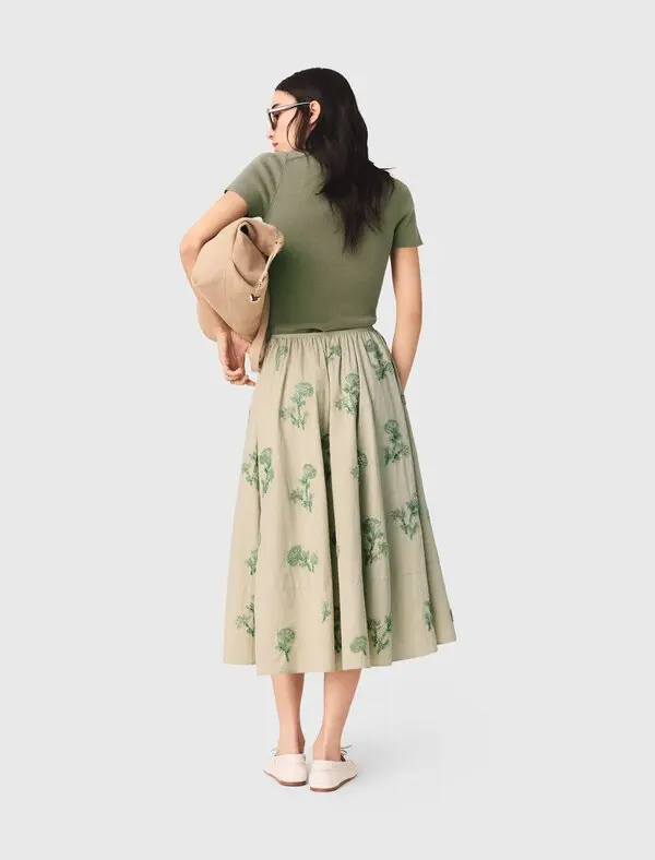 Maje Beaded Floral Embroidered Technical Skirt