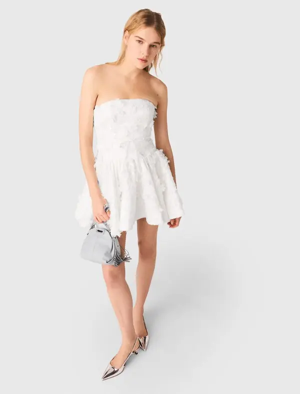 Maje Embroidered Bustier Mini Dress With 3d Floral Embellishments