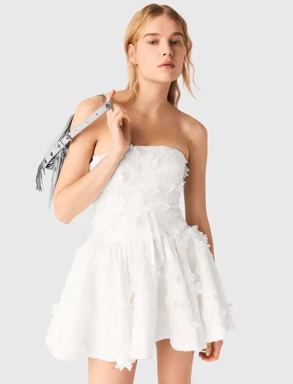 Maje Embroidered Bustier Mini Dress With 3d Floral Embellishments
