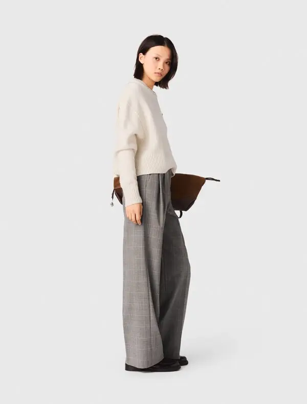 Maje Checked Wool Palazzo Trousers