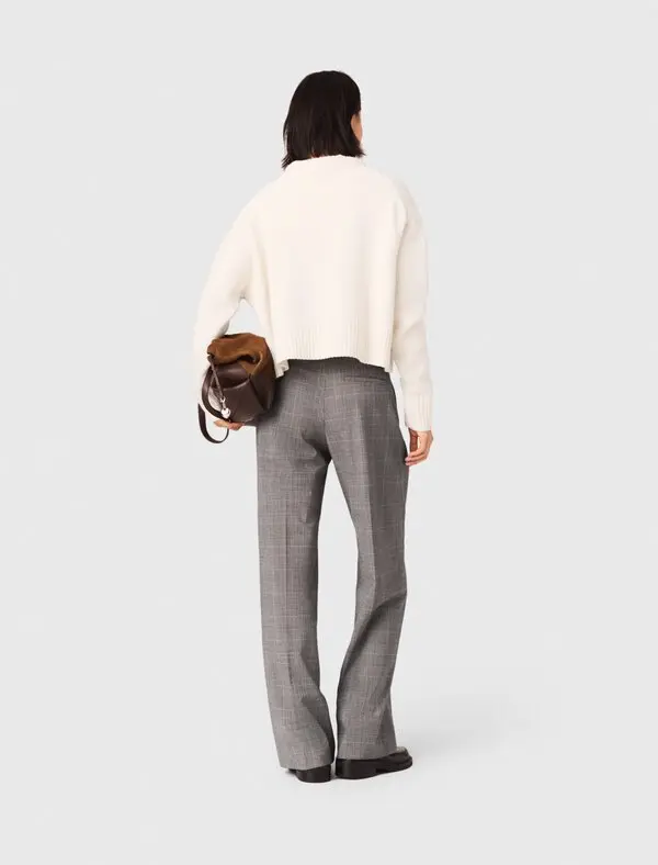Maje Checked Wool Palazzo Trousers