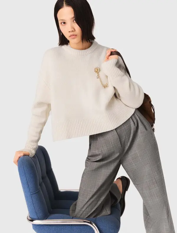 Maje Checked Wool Palazzo Trousers