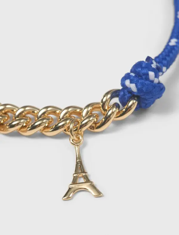 Maje Marine Cord Chain Bracelet With Eiffel Tower, Flower, And Heart Charms