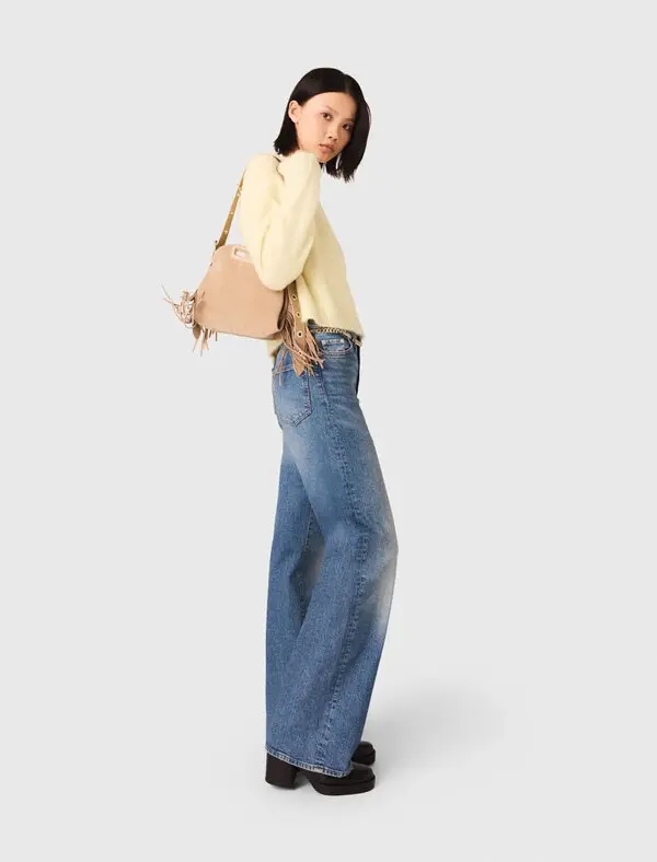 Maje Stonewash Denim Jeans With Embellished Chain Belt - Blue