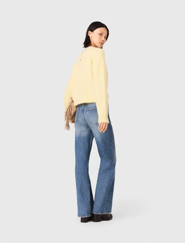 Maje Stonewash Denim Jeans With Embellished Chain Belt - Blue