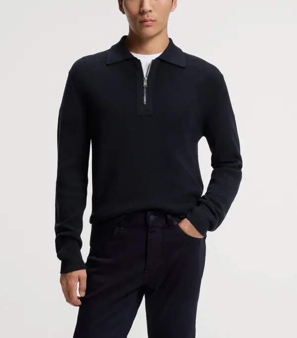 BOSS Virgin Wool Zip-up Polo Sweater