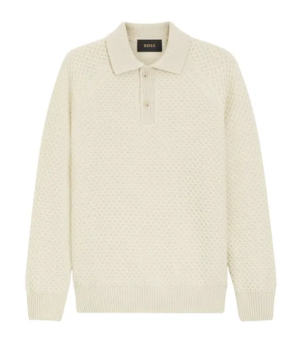 BOSS Cashmere Polo Sweater - White