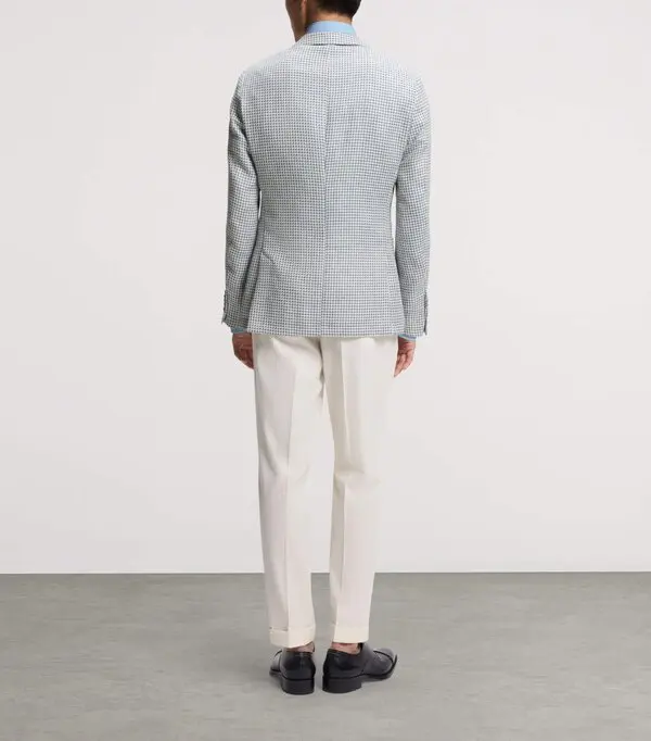 BOSS Linen-silk-cotton Slim Blazer - Blue