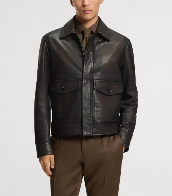 BOSS Calf Leather Aviator Jacket