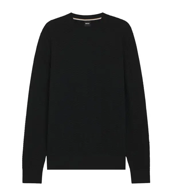 BOSS Cotton Textured Sweater - Black
