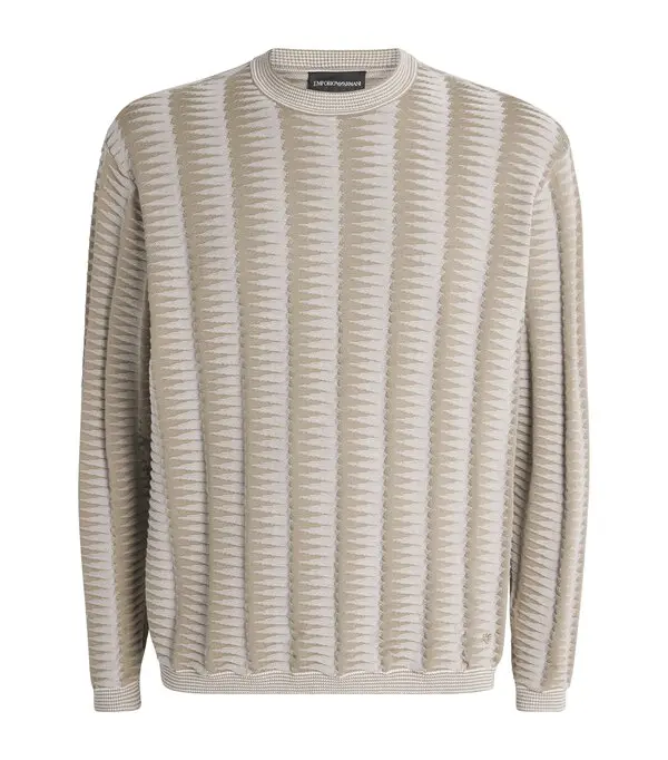 Emporio Armani Cotton Woven Jacquard Sweater - Beige