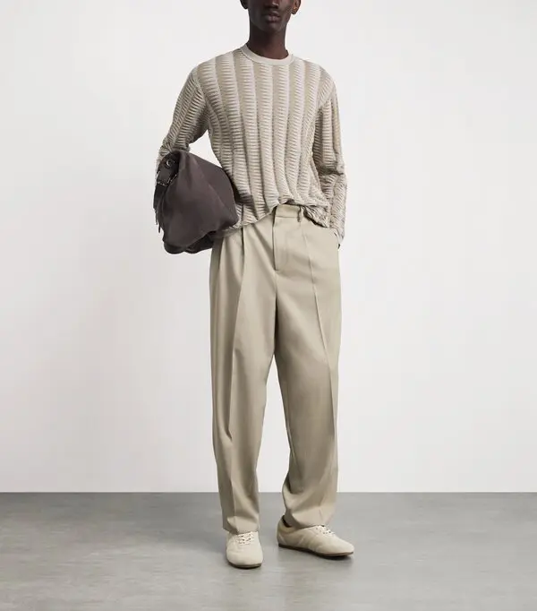 Emporio Armani Cotton Woven Jacquard Sweater - Beige