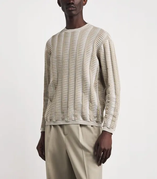 Emporio Armani Cotton Woven Jacquard Sweater - Beige