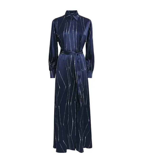 Kiton Silk Stripe Maxi Shirt Dress - Navy