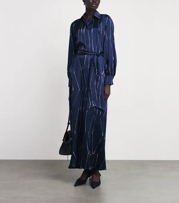 Kiton Silk Stripe Maxi Shirt Dress - Navy
