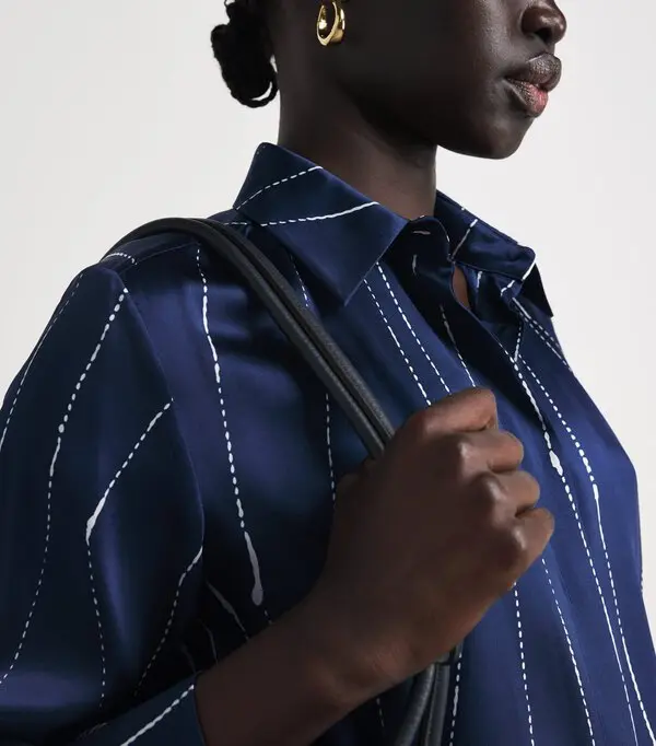 Kiton Silk Stripe Maxi Shirt Dress - Navy
