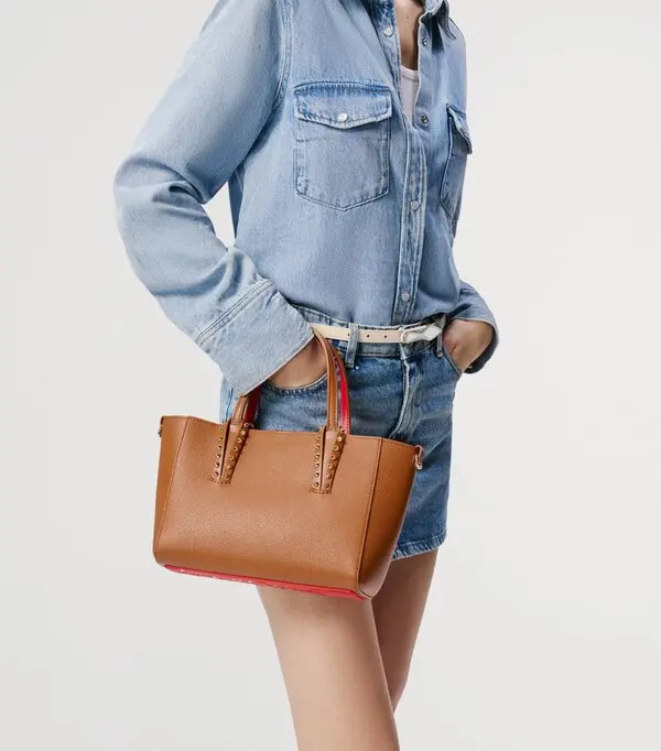 CHRISTIAN LOUBOUTIN Cabata Mini Calfskin Tote Bag - Brown