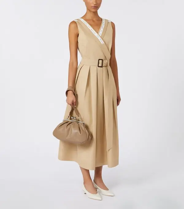 Max Mara Medium Leather Pasticcino Clutch - Beige