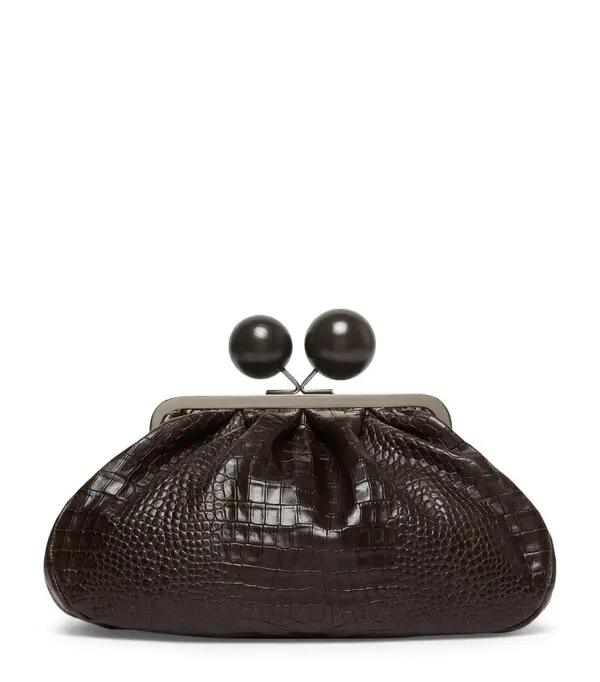 Max Mara Medium Leather Croc-embossed Pasticcino Clutch Bag - Brown