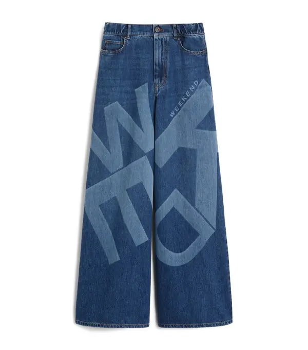 Max Mara Logo-printed Authentic Wide-leg Jeans - Blue