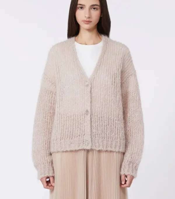 Max Mara Mohair-wool-blend V-neck Cardigan - Beige