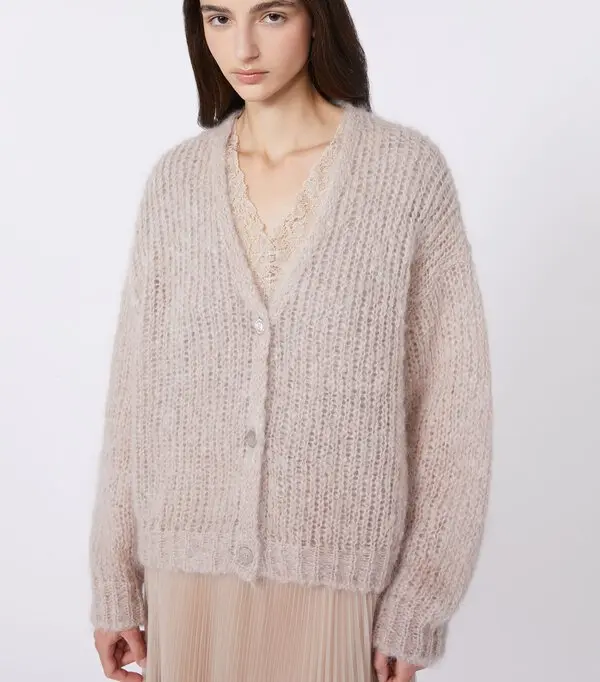 Max Mara Mohair-wool-blend V-neck Cardigan - Beige