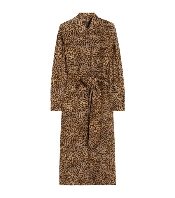 Max Mara Silk Leopard Print Midi Shirt Dress - Beige