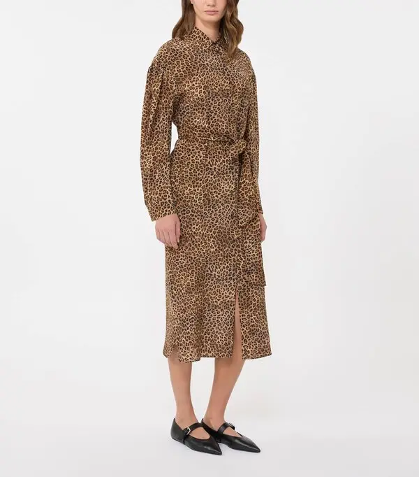 Max Mara Silk Leopard Print Midi Shirt Dress