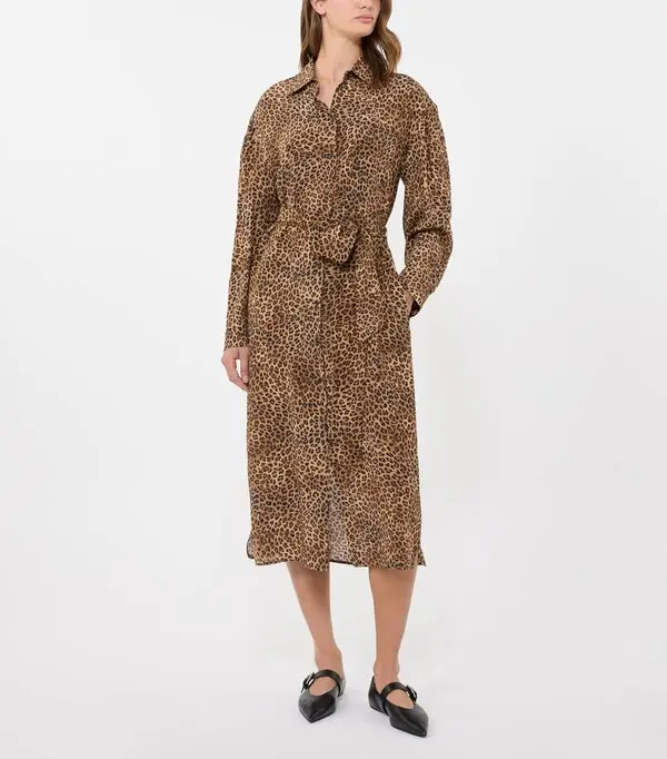 Max Mara Silk Leopard Print Midi Shirt Dress