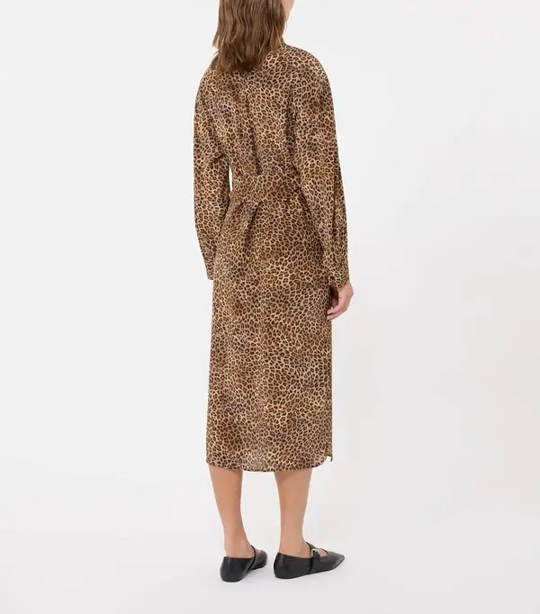 Max Mara Silk Leopard Print Midi Shirt Dress