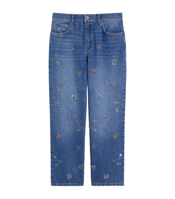 Max Mara Embellished Straight Cropped Jeans - Blue