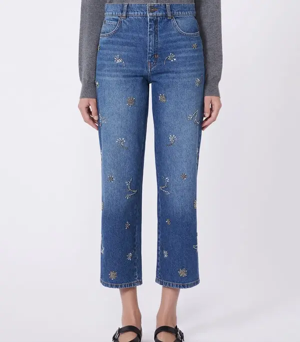 Max Mara Embellished Straight Cropped Jeans