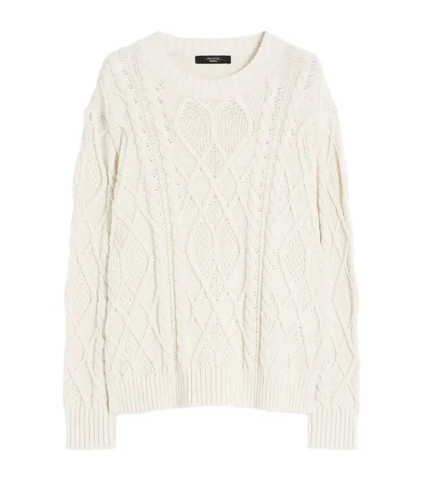 Max Mara Cotton-blend Cable-knit Sweater - White