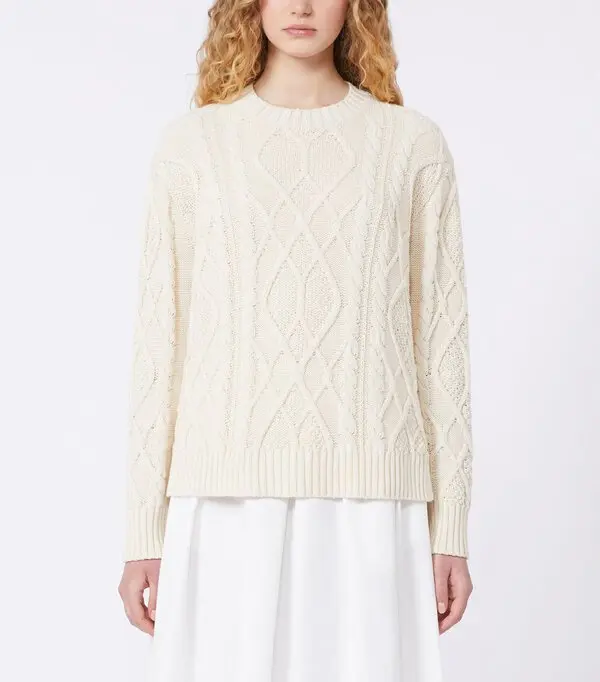 Max Mara Cotton-blend Cable-knit Sweater - White