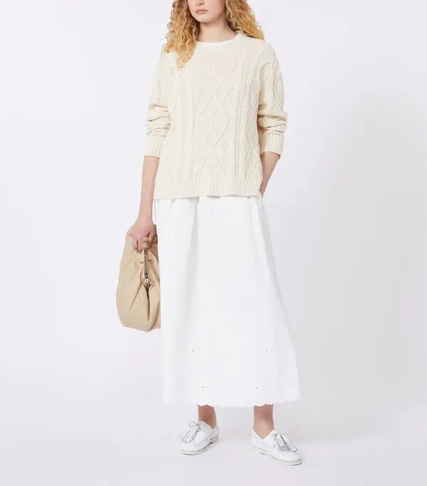 Max Mara Cotton-blend Cable-knit Sweater - White
