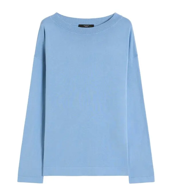 Max Mara Silk-cotton Boat-neck Sweater - Blue