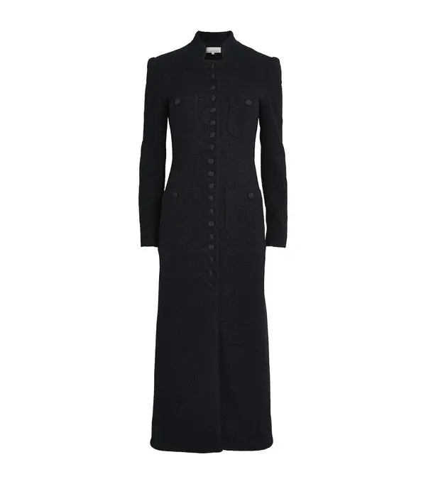 LIBEROWE Wool-blend Metallic Tweed Long Coat - Navy