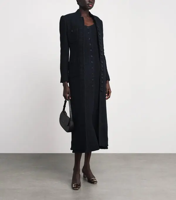 LIBEROWE Wool-blend Metallic Tweed Long Coat - Navy
