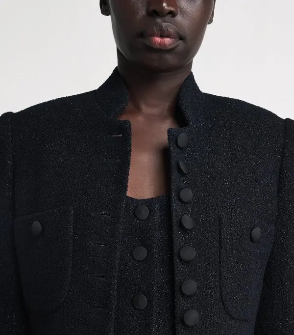 LIBEROWE Wool-blend Metallic Tweed Long Coat - Navy