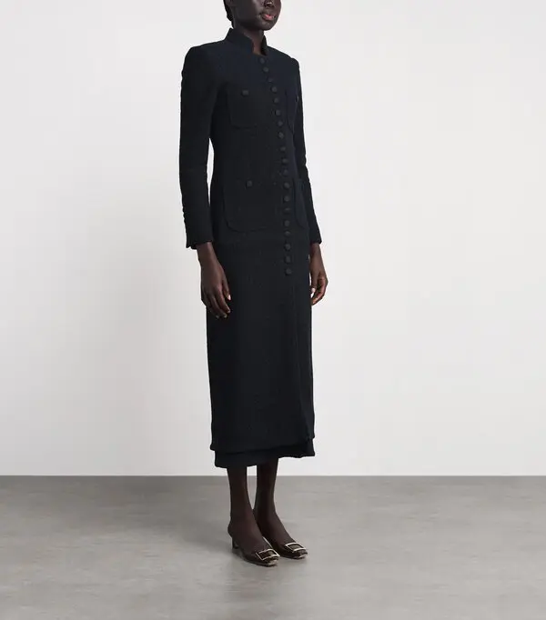 LIBEROWE Wool-blend Metallic Tweed Long Coat - Navy