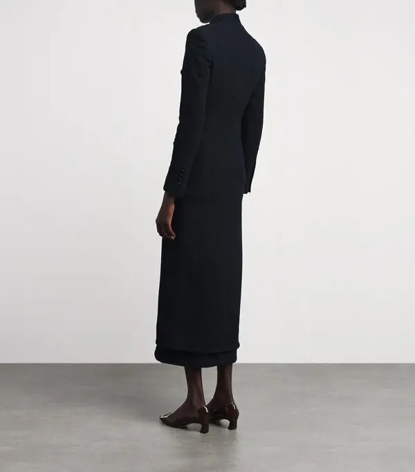 LIBEROWE Wool-blend Metallic Tweed Long Coat - Navy