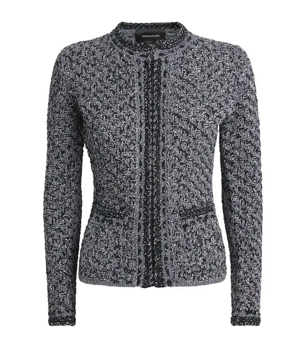 Fabiana Filippi Embellished Tweed Zip-up Cardigan - Navy