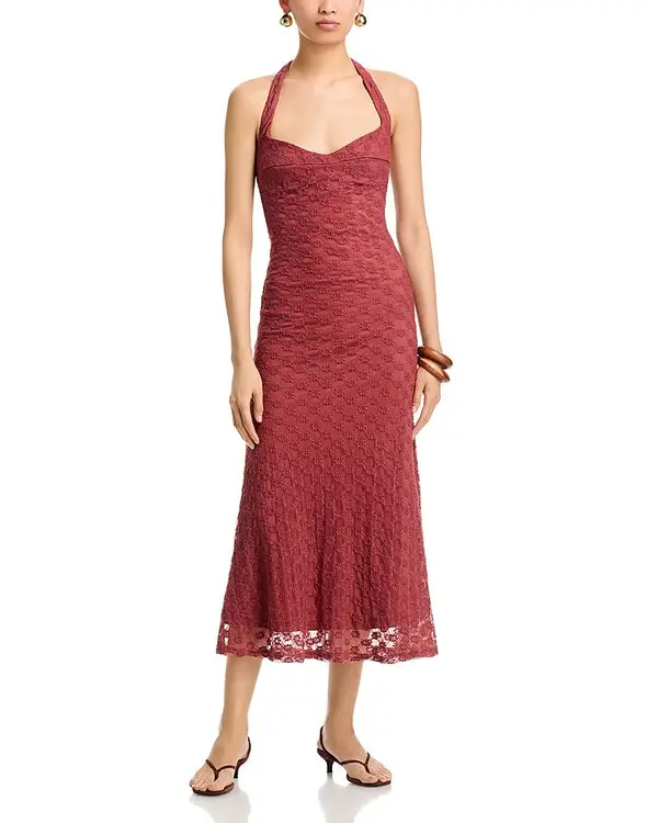 Bardot Mariko Halter Neck Midi Dress - Burnt Copper