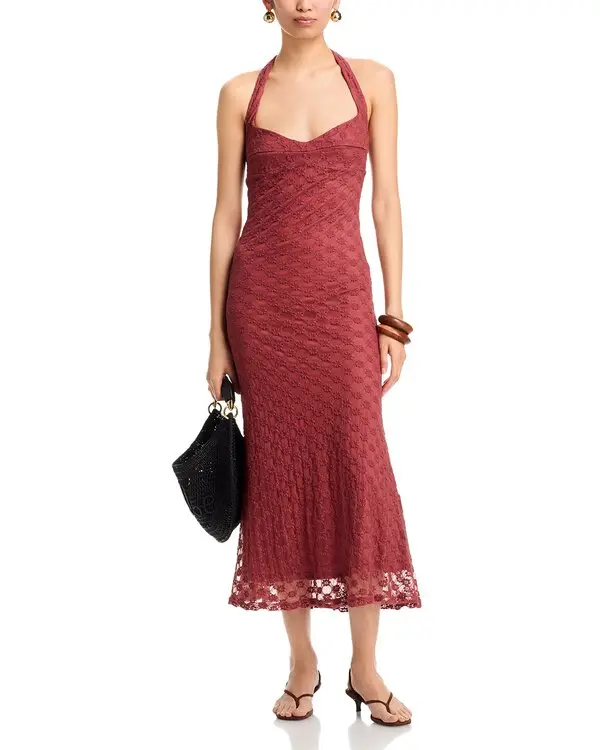 Bardot Mariko Halter Neck Midi Dress - Burnt Copper