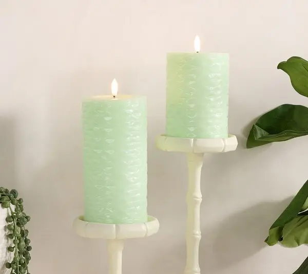 KIM GRAVEL HOME Set Of 2 Textured Wax Flameless Pillar Candlesby Kim Gravel - One-color