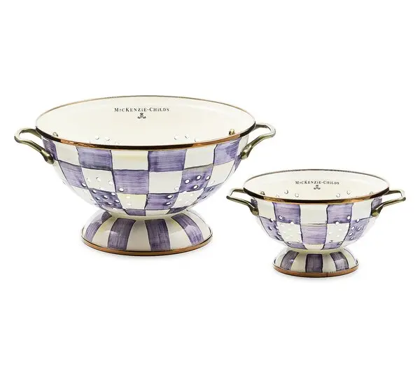 MACKENZIE-CHILDS As Is S/2 Violet Check Colanders