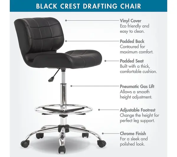 STUDIO DESIGNS HOME Studio Designs Black Crest Height Adjustable Dr Afting Chair