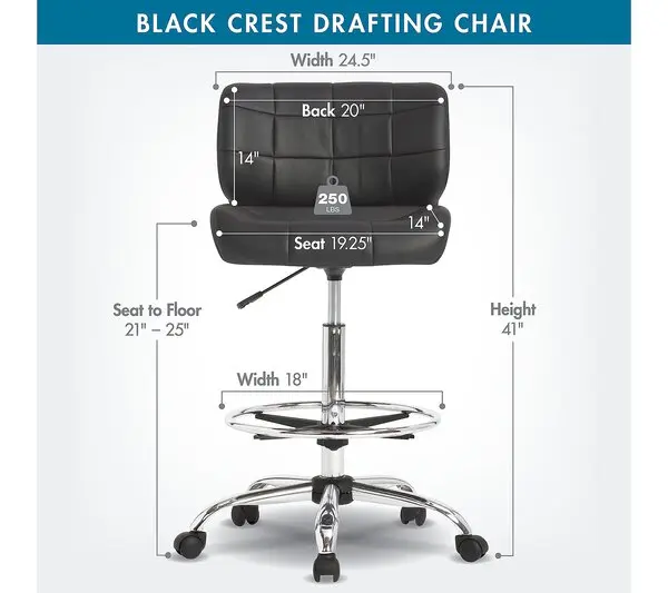 STUDIO DESIGNS HOME Studio Designs Black Crest Height Adjustable Dr Afting Chair