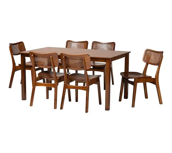 BAXTON STUDIO Estera Brown Wood And Rattan 7-pi Ece Dining Set - One-color